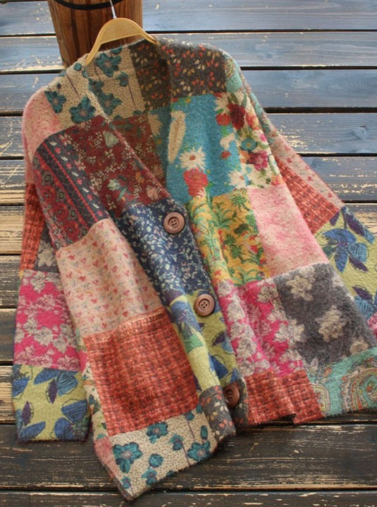 Patchwork Print Fluffy Cardigan– The Cottagecore