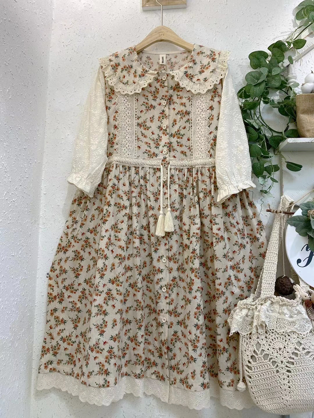 Farmcore Cotton Floral Dress With Drawstring– The Cottagecore