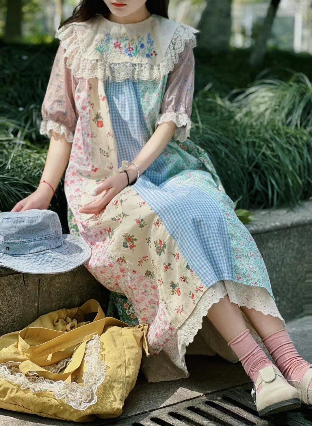 Naturecore Embroidered Patchwork Dress– The Cottagecore