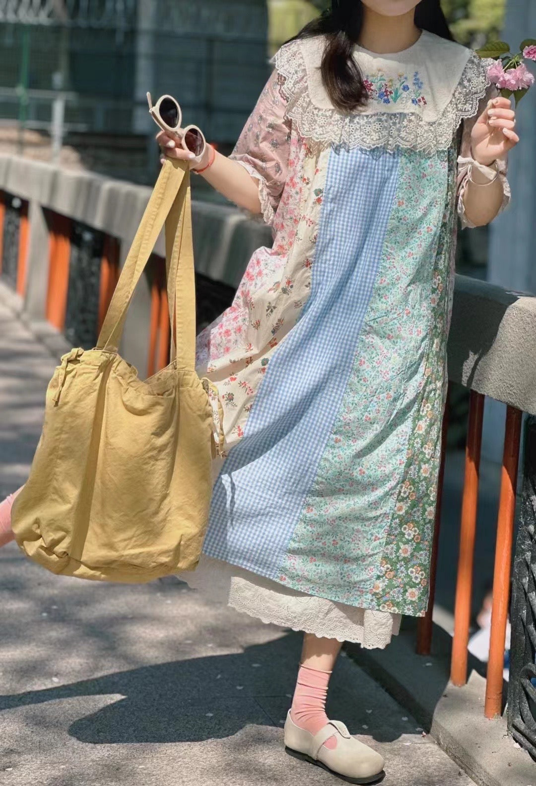 Naturecore Embroidered Patchwork Dress– The Cottagecore