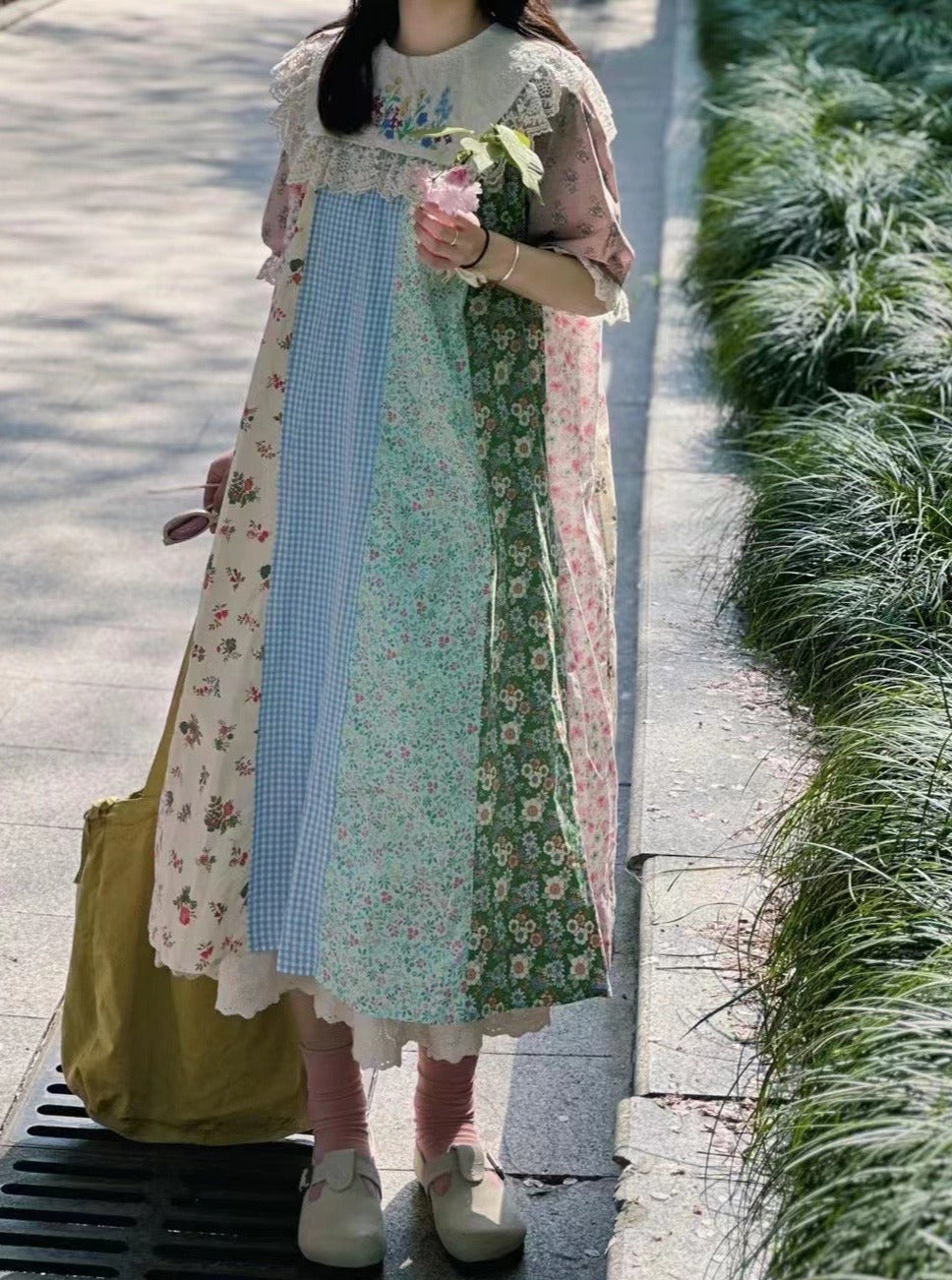 Naturecore Embroidered Patchwork Dress– The Cottagecore