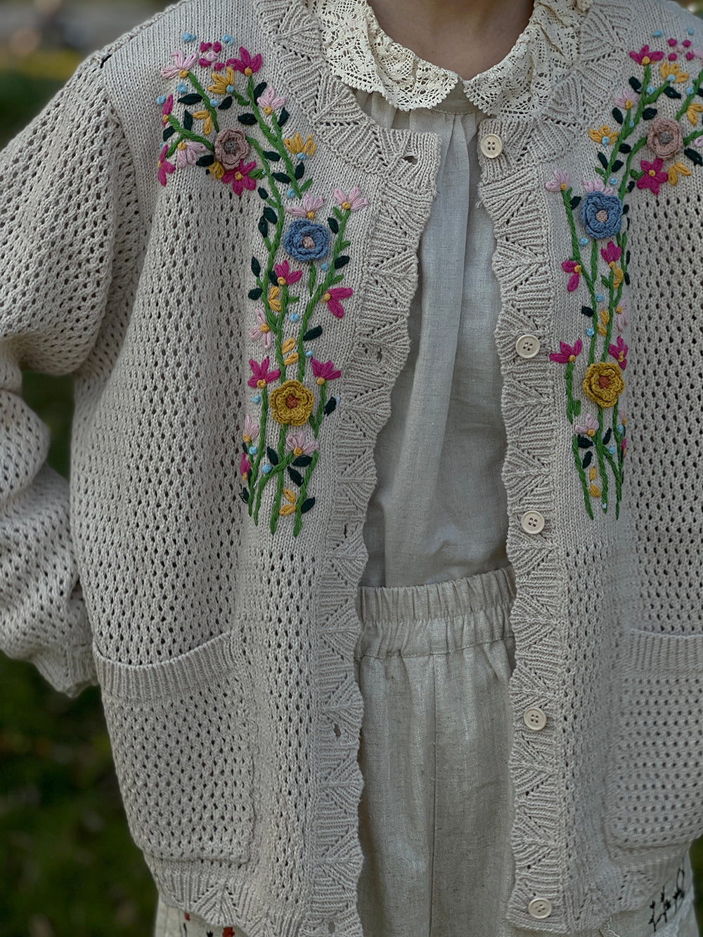 Hand Floral Embroidered Cardigan– The Cottagecore