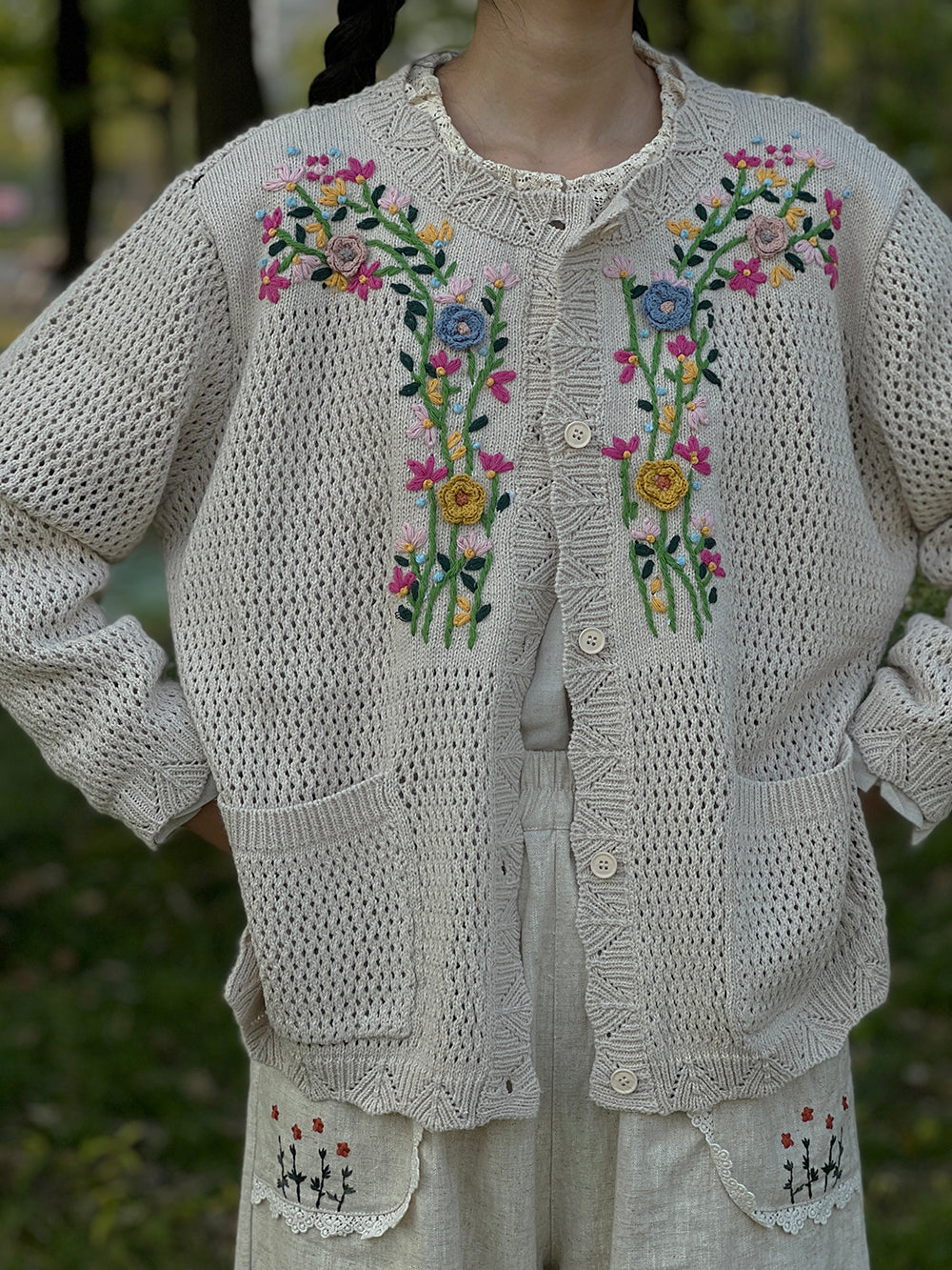 Hand Floral Embroidered Cardigan– The Cottagecore