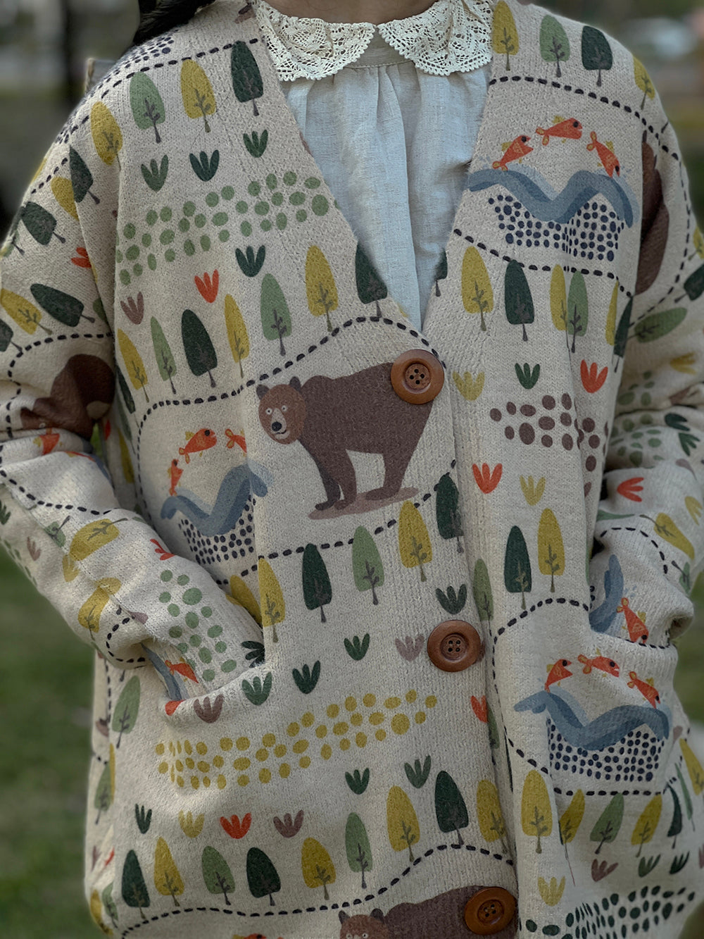 Cute Bear Print Fluffy Cardigan– The Cottagecore