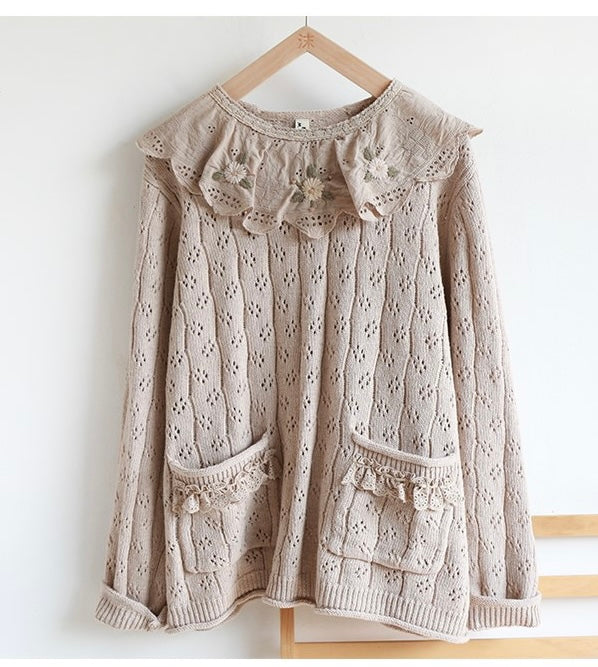 Hand Embroidered Collar Cute Sweater– The Cottagecore