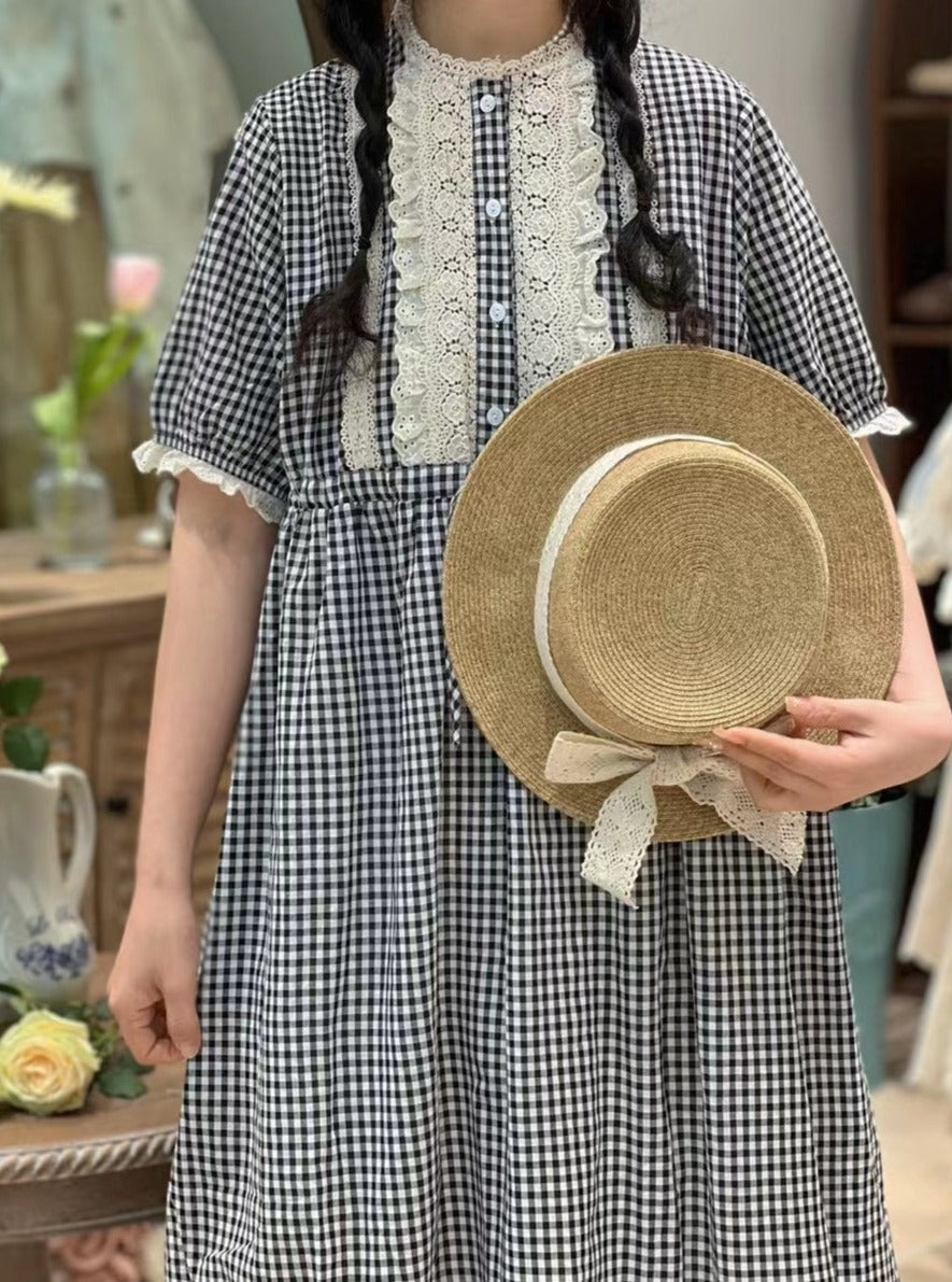 Farmcore Lace Patchwork Checkered Dress– The Cottagecore