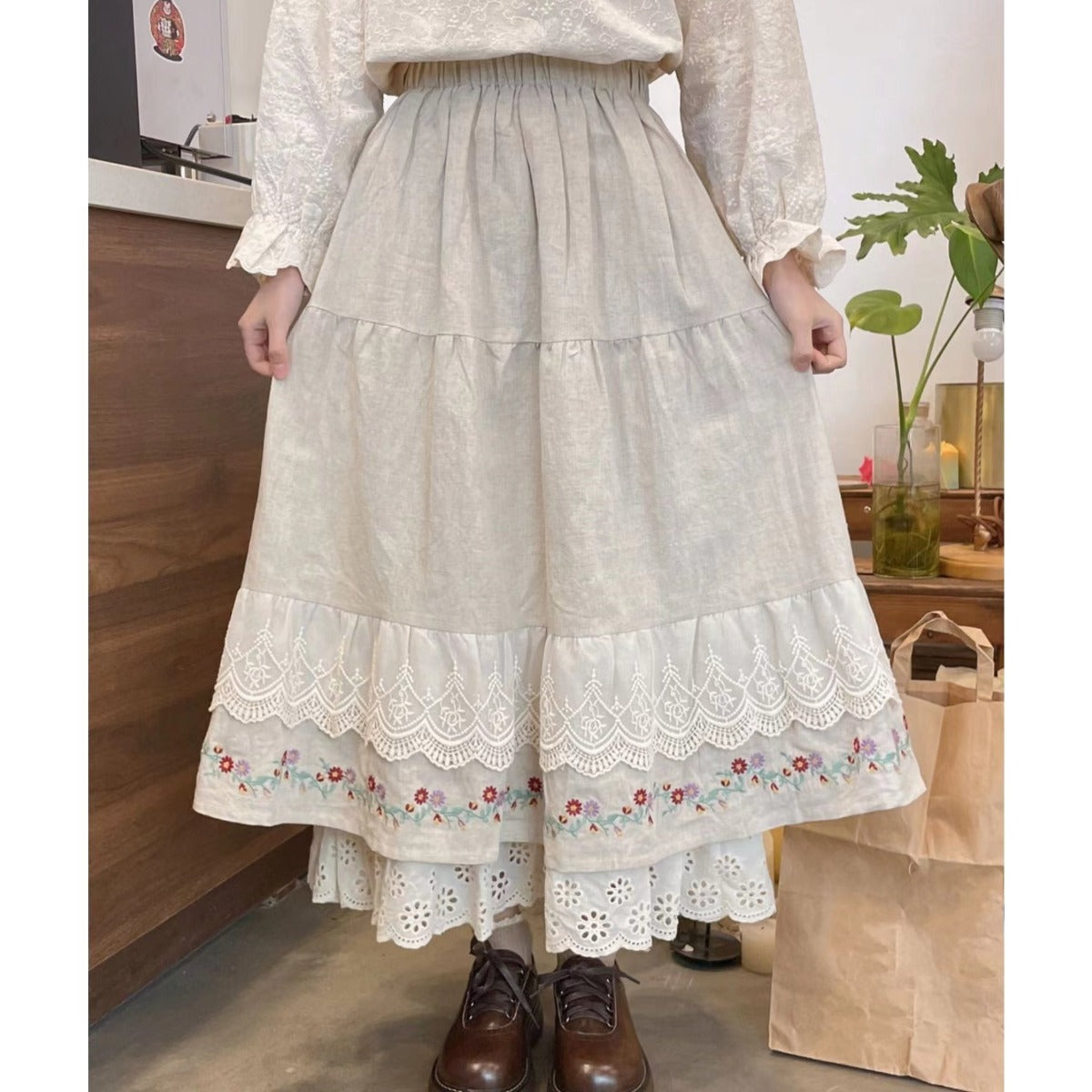Linen Double Layered Embroidered Skirt– The Cottagecore