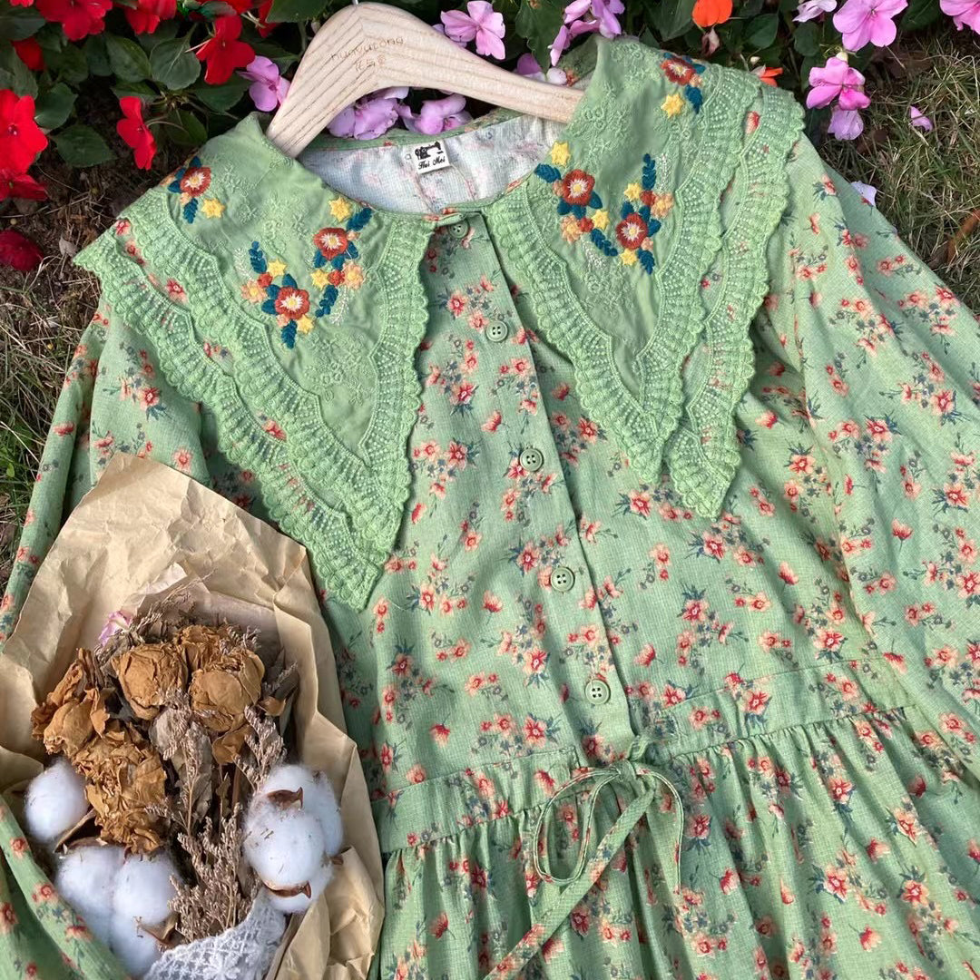 Countrycore Embroidered Vintage Print Dress– The Cottagecore